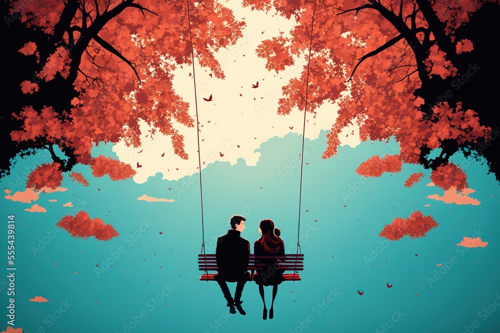 Lovers Silhouttes at the Romantic Emotional Nature Forest Background ...