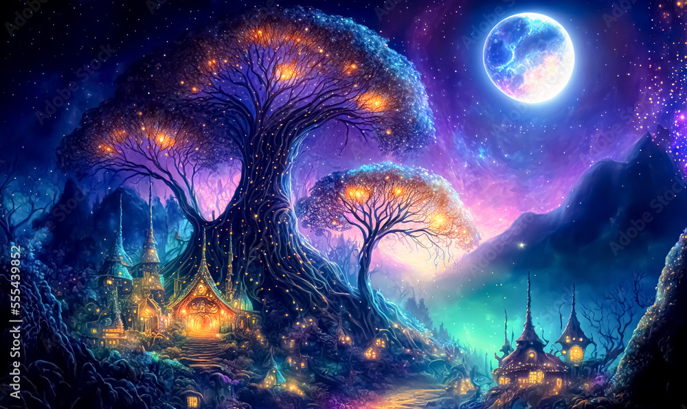Enchanting magical fantasy fairytale magnificent village of elves in a ... Enchanting magical fantasy fairytale magnificent village of elves in a ...