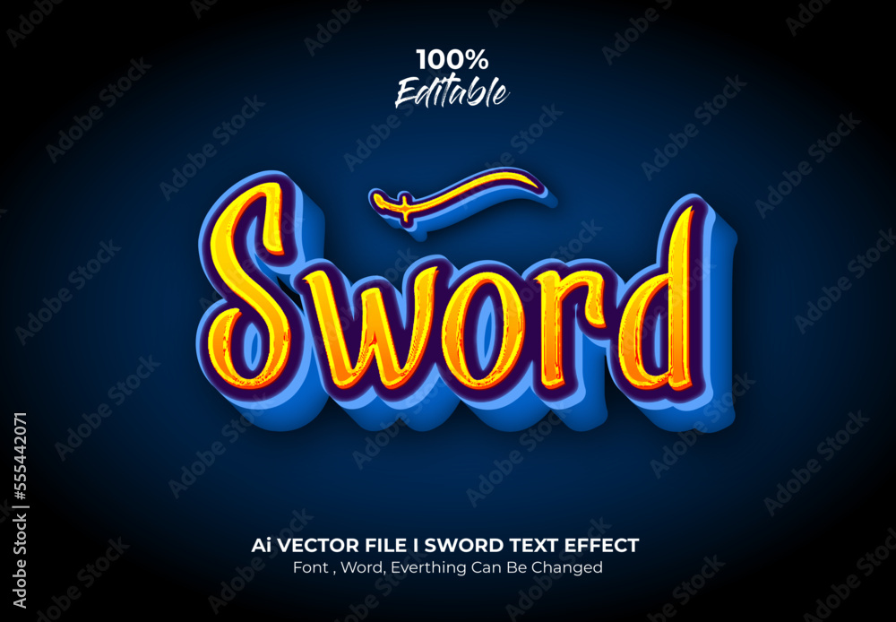 Vetor de Sword 3D Text Effect Design Template do Stock | Adobe Stock