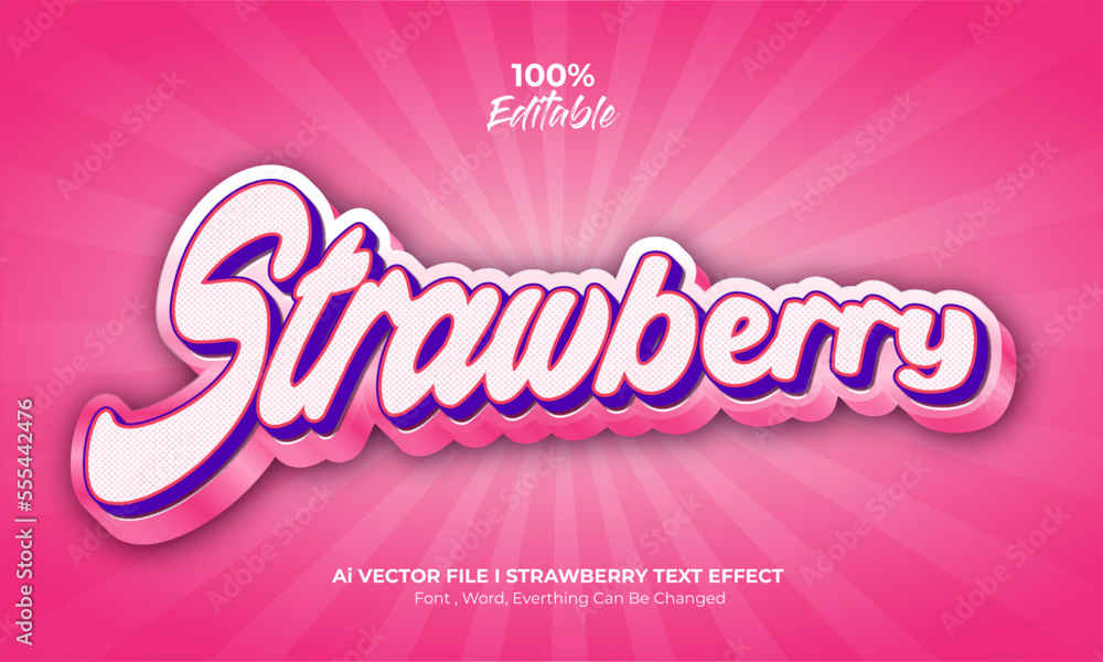 Strawberry 3D Text Effect Design Template Stock Vector | Adobe Stock