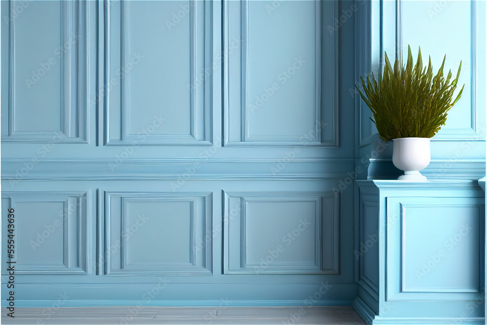 light blue lacquered wall with wainscoting ideal for backgrounds Stock ...