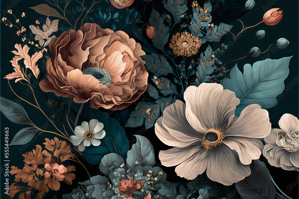 Floral patterns with muted elegant color palettes Generative ai Stock ...