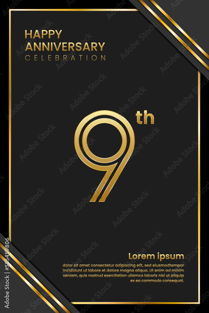 9th Anniversary. Anniversary Template Design With Golden Text. Double ...