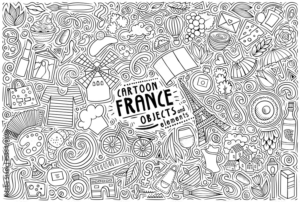 Set of France traditional symbols and objects Stock Vector | Adobe Stock