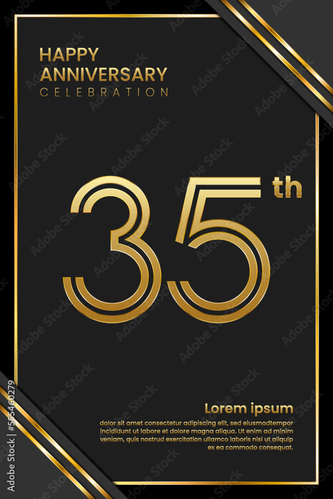 35th Anniversary. Anniversary Template Design With Golden Text. Double ...