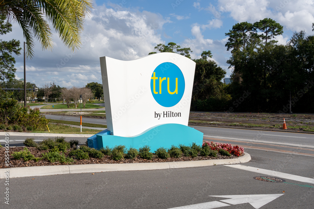Orlando, Fl, USA - January 5, 2022: Tru by Hilton sign in Orlando, Fl ...