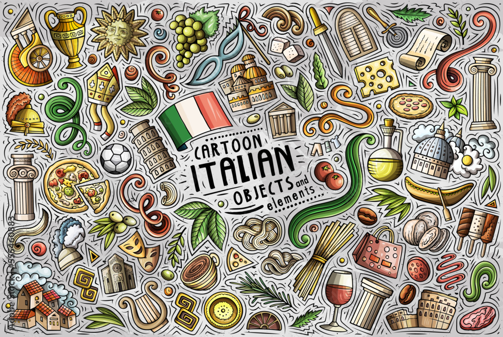Set of Italy traditional symbols and objects Stock Vector | Adobe Stock