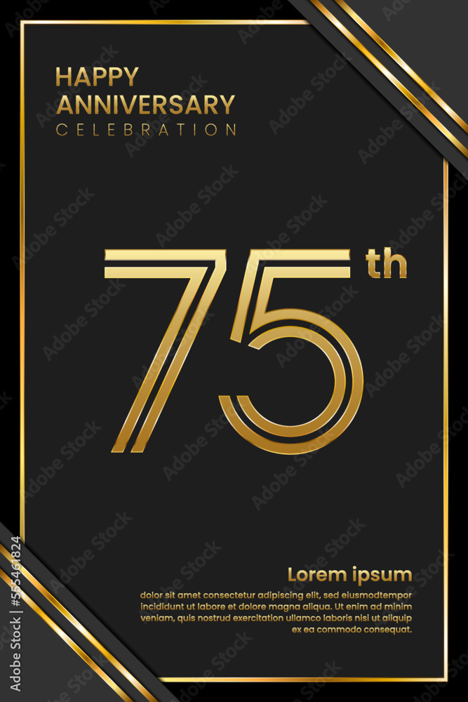 75th Anniversary. Anniversary Template Design With Golden Text. Double ...