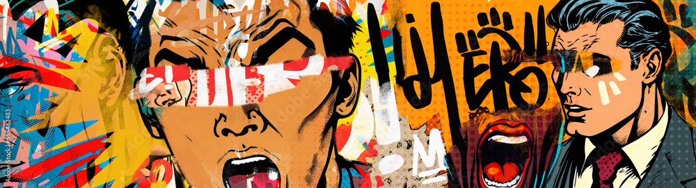 fresco of a bold character portrait and comic book bubble amid a ...