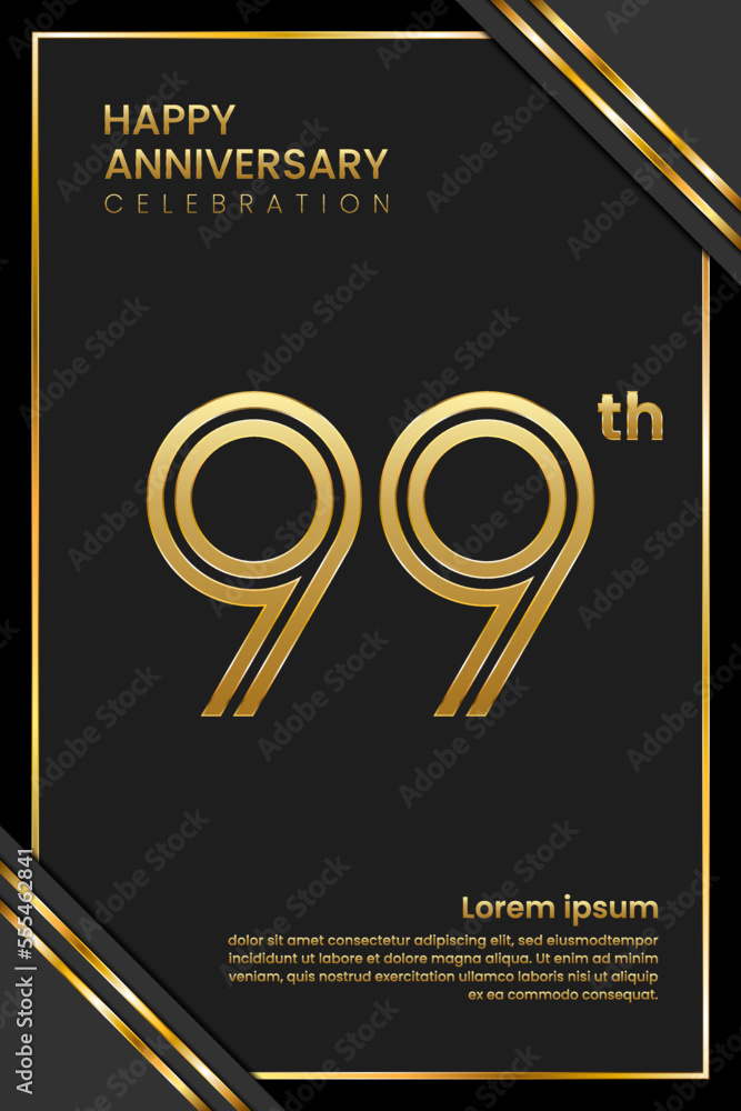 99th Anniversary. Anniversary Template Design With Golden Text. Double ...