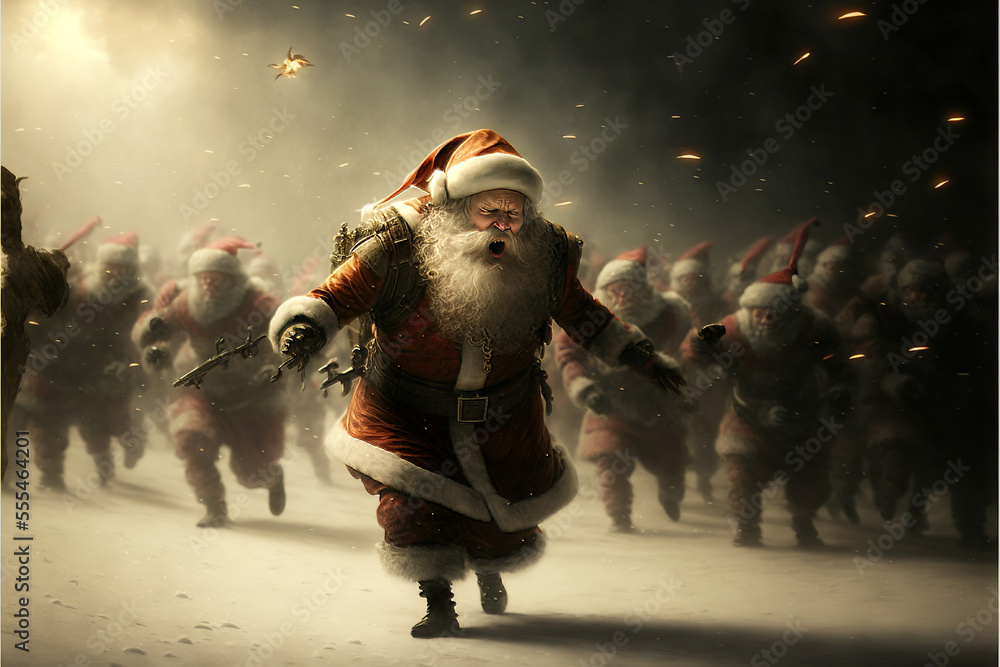 Evil alien santa claus is fighting in an epic battle with crazy weapons ...