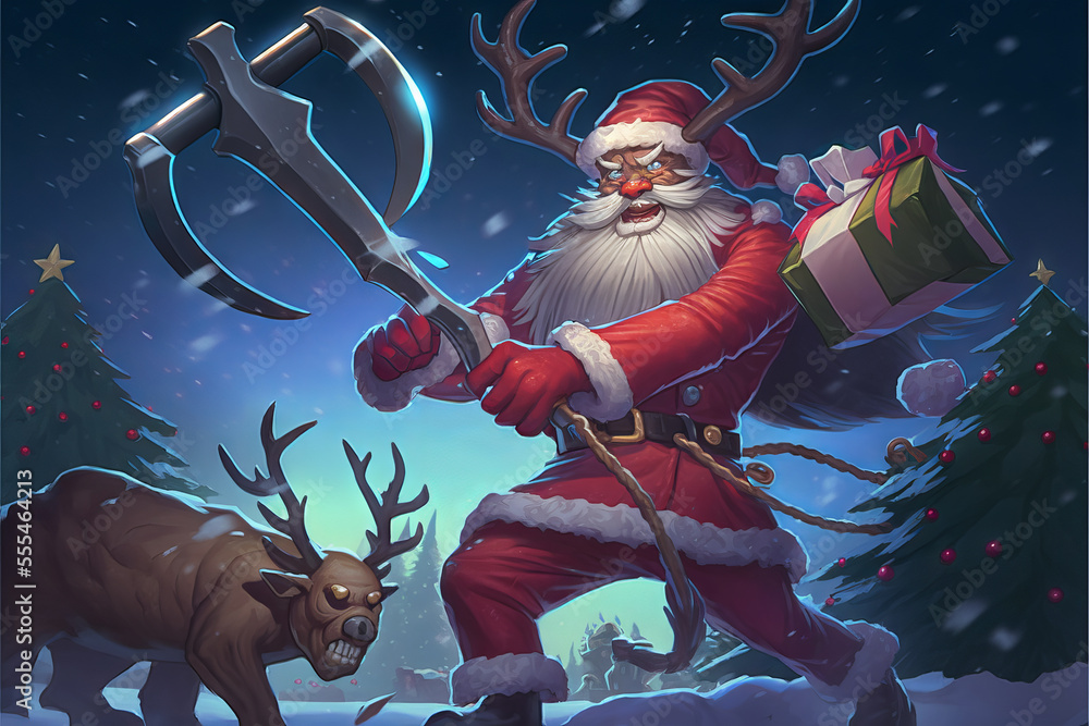 Evil alien santa claus is fighting in an epic battle with crazy weapons ...