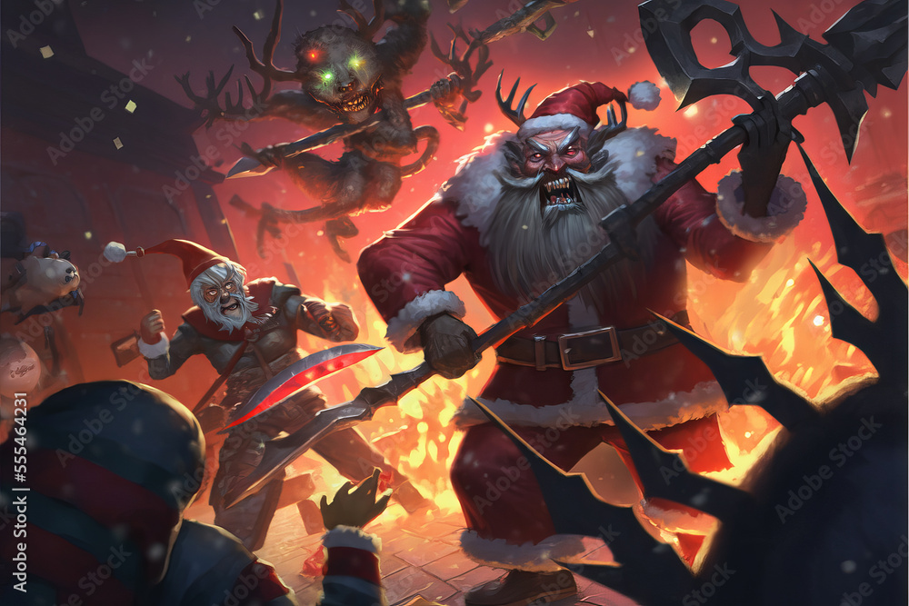 Evil alien santa claus is fighting in an epic battle with crazy weapons ...