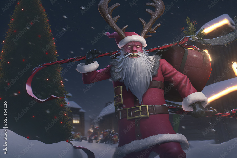 Evil alien santa claus is fighting in an epic battle with crazy weapons ...