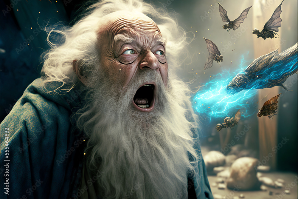 Crazy old magician or mad scientist is attacked by huge alien bugs that ...