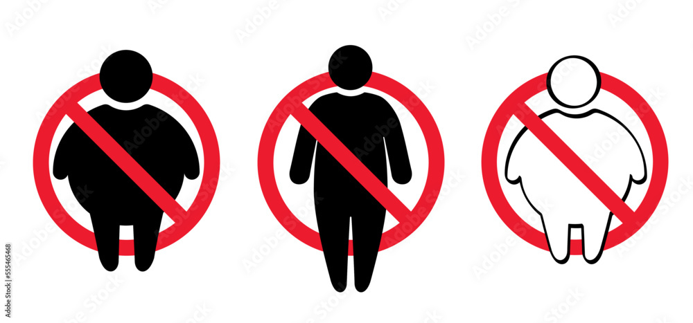 Cartoon world obesity day or celebration. Obese people on unhealthy ...