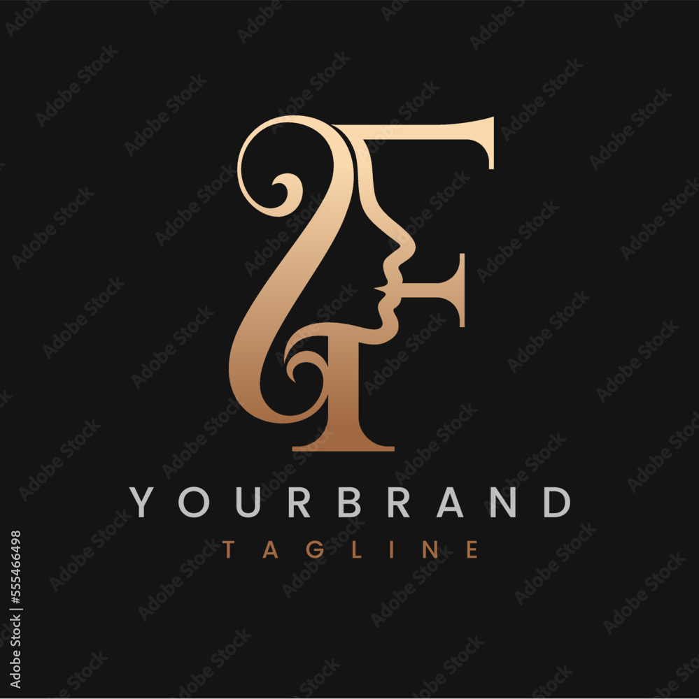 Classic Letter F Beauty Women Face Logo Stock Vector | Adobe Stock