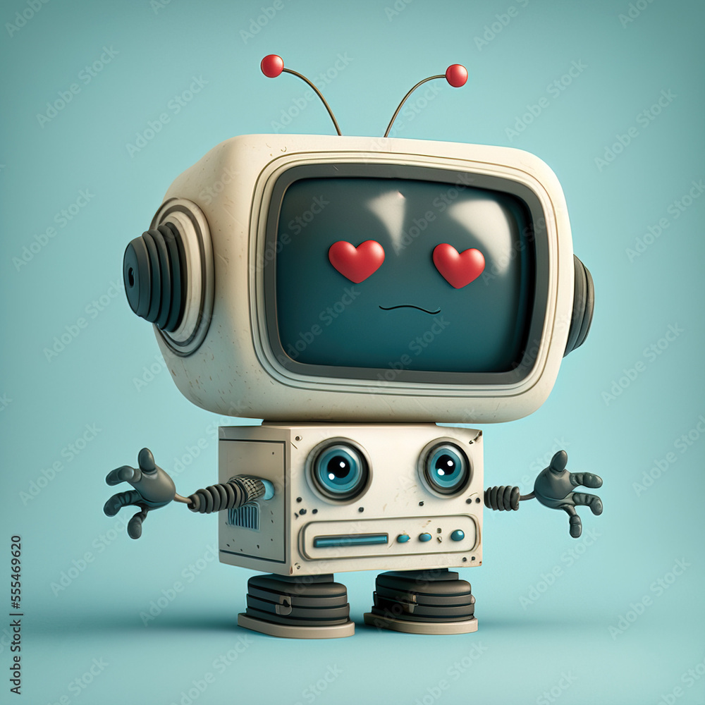 A small, cute, retro love robot. A Valentine's Day gift that looks with ...