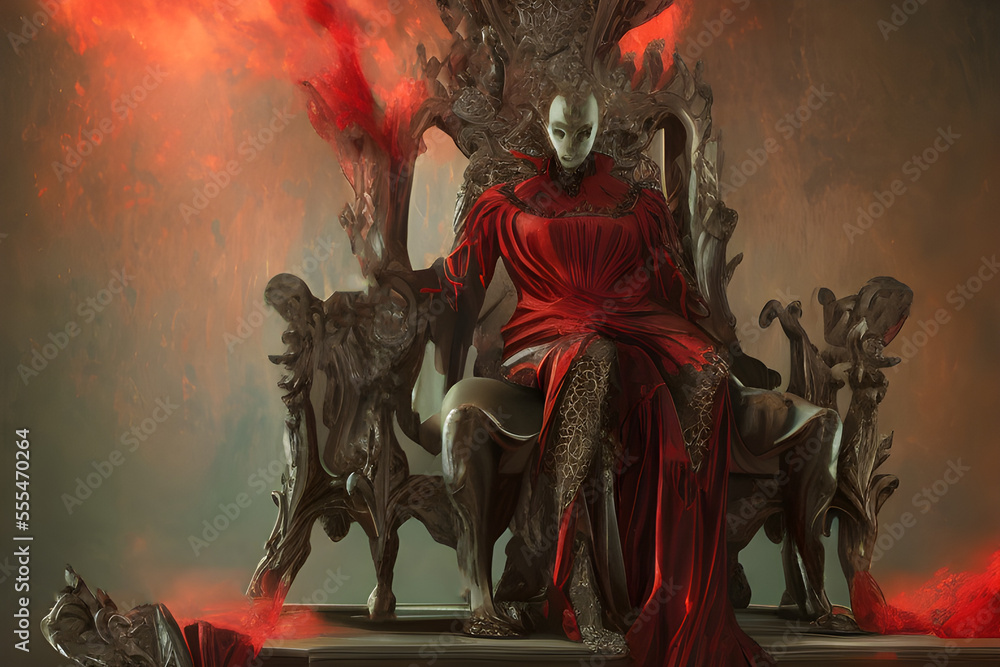 AI Digital Illustration Portrait of Red Overlord In Throne Stock ...