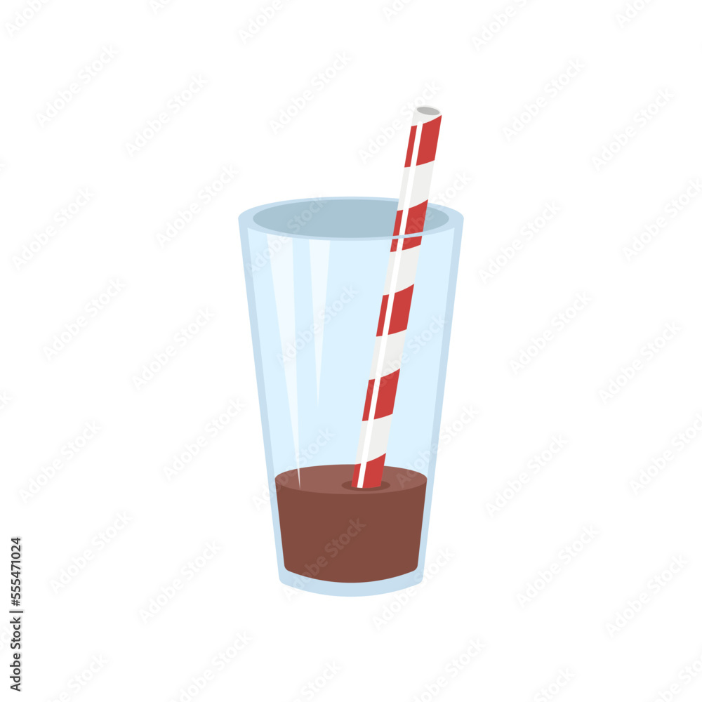 Almost empty glass of chocolate drink flat vector illustration. Cartoon ...