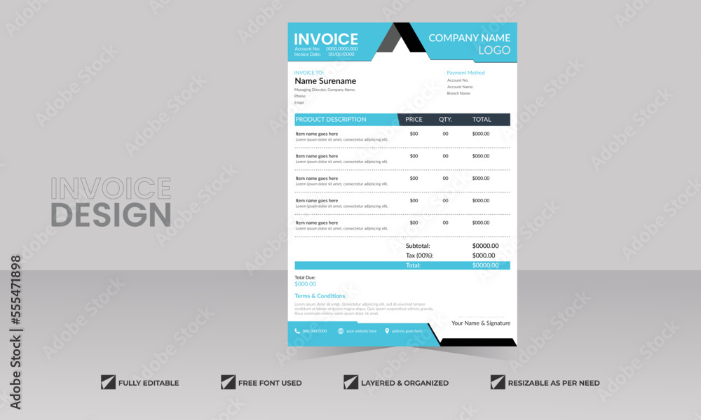 minimal Business invoice form template. Invoicing quotes, money bill ...