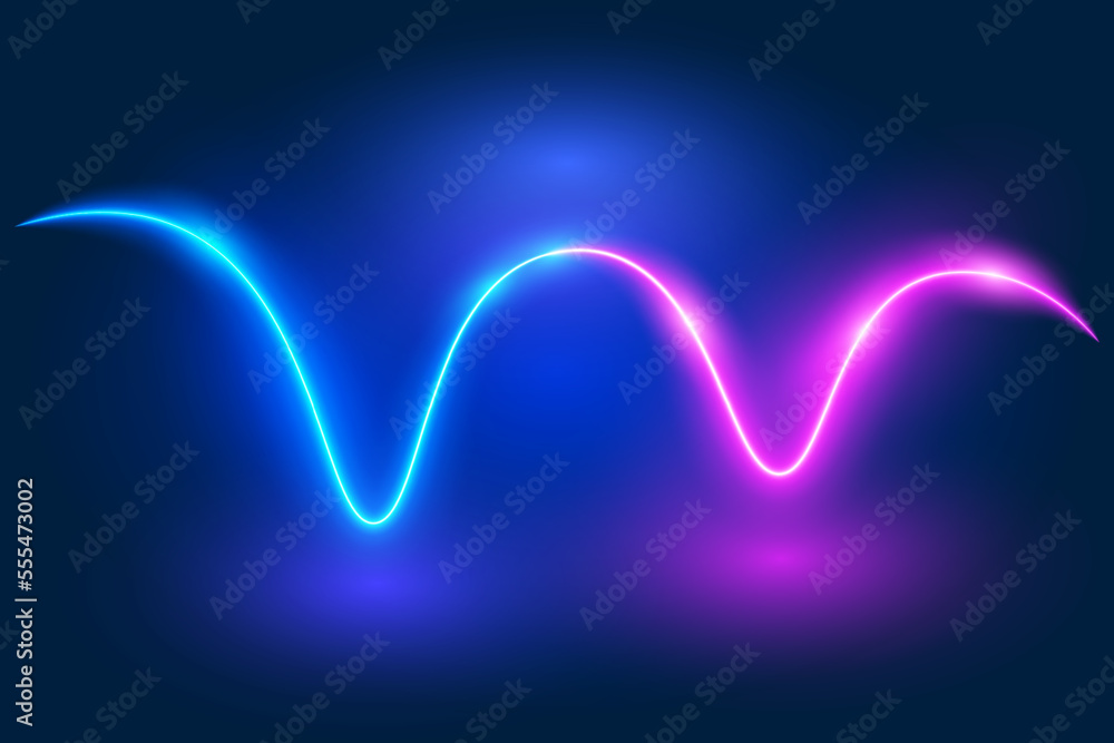 Neon template, glowing wavy lines on dark background, vector ...