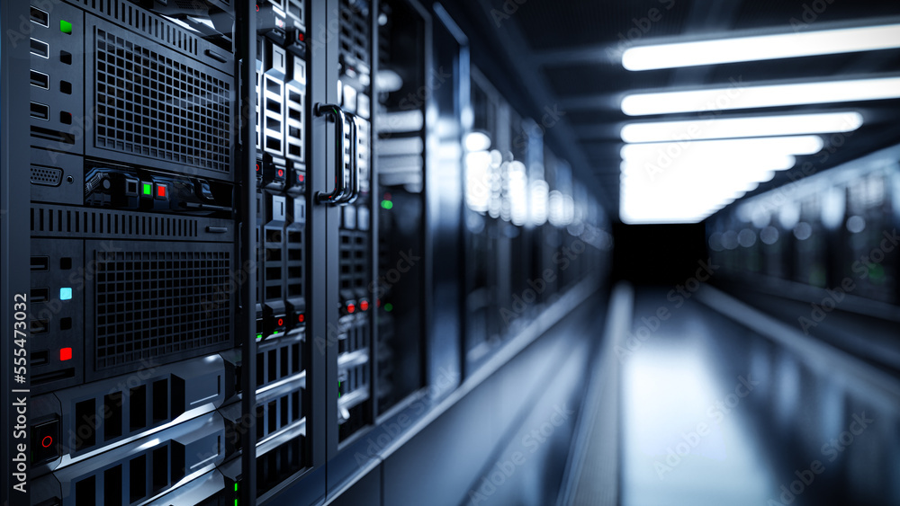 A modern server room supporting AI calculations Stock Illustration ...