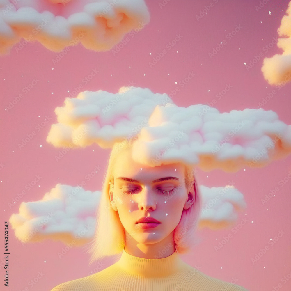 Retro, vintage, abstract collage portrait of a faceless woman with a ...