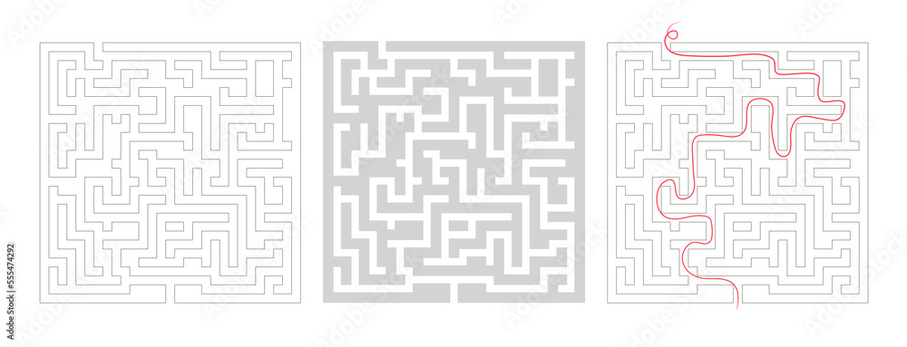Square maze for kids. Simple puzzle: "Linear maze". Vector illustration ...