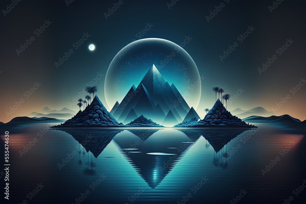 Dreamlike nightscape of the future, complete with an abstract island ...