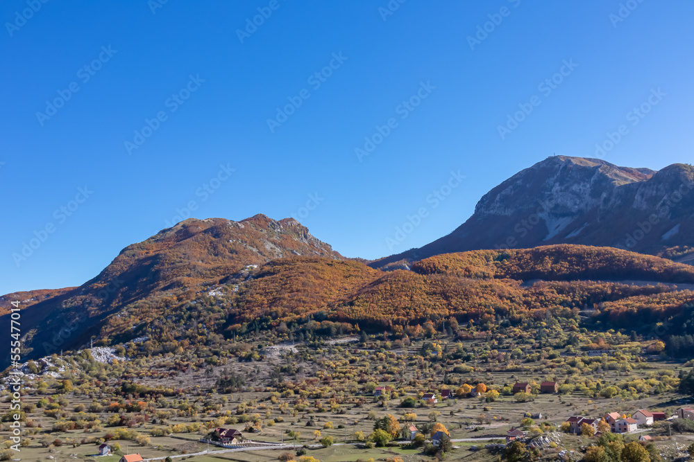 Panoramic view on mountain peaks Golis, Stirovnik and Gomile in Lovcen ...