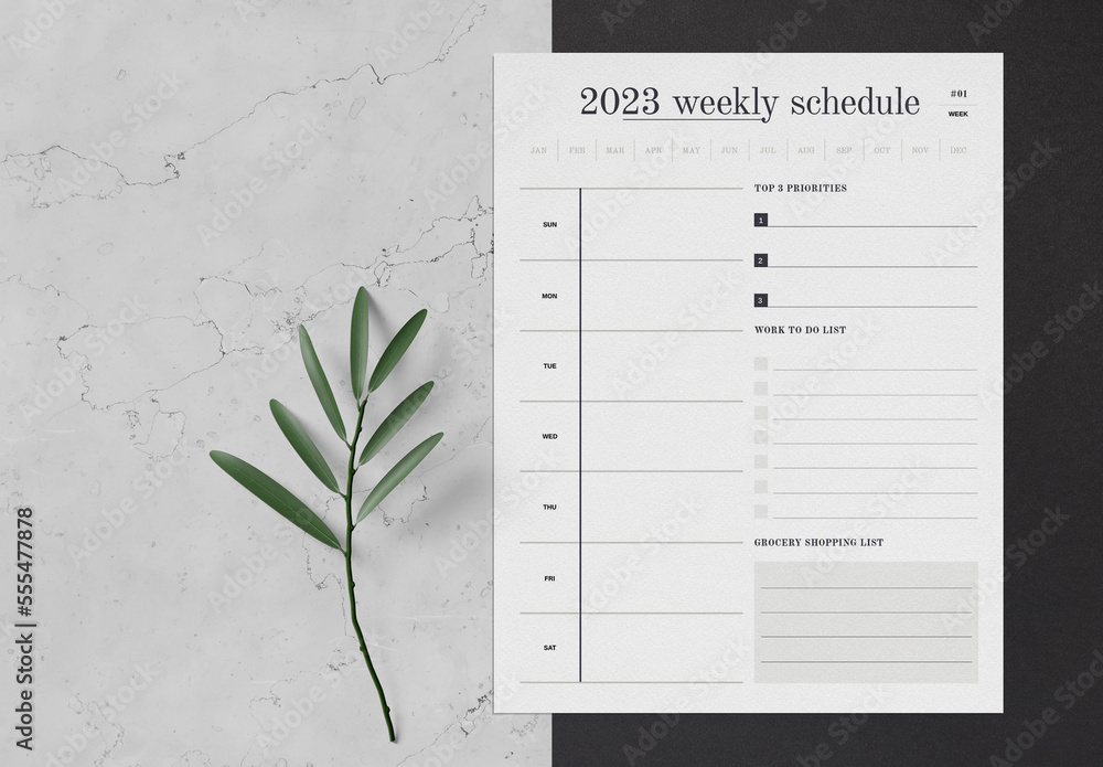Weekly Schedule Planner 2023 Layout Stock Template | Adobe Stock