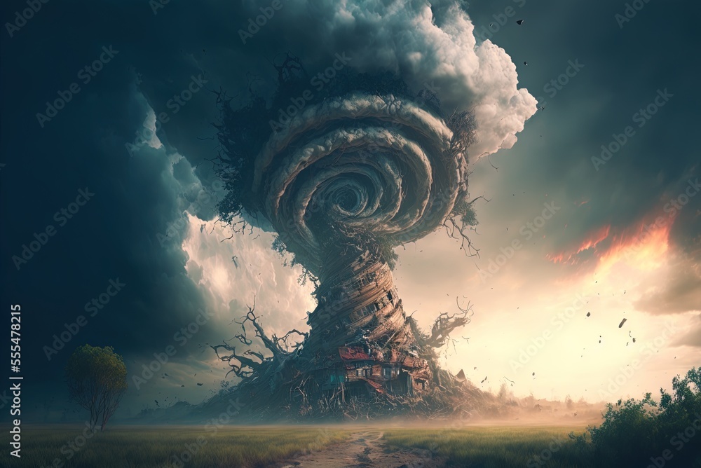 Tornado. Crafted on a computer. Cyclone or massive tornado on land ...