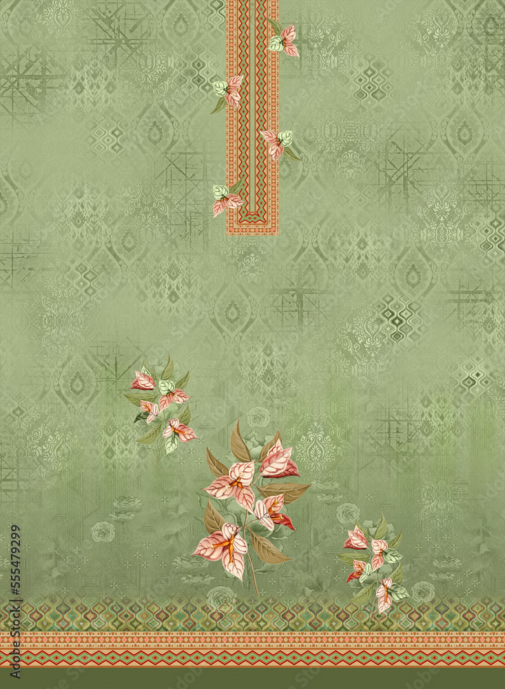 Indian kurti digital background with traditional motif font side Stock ...