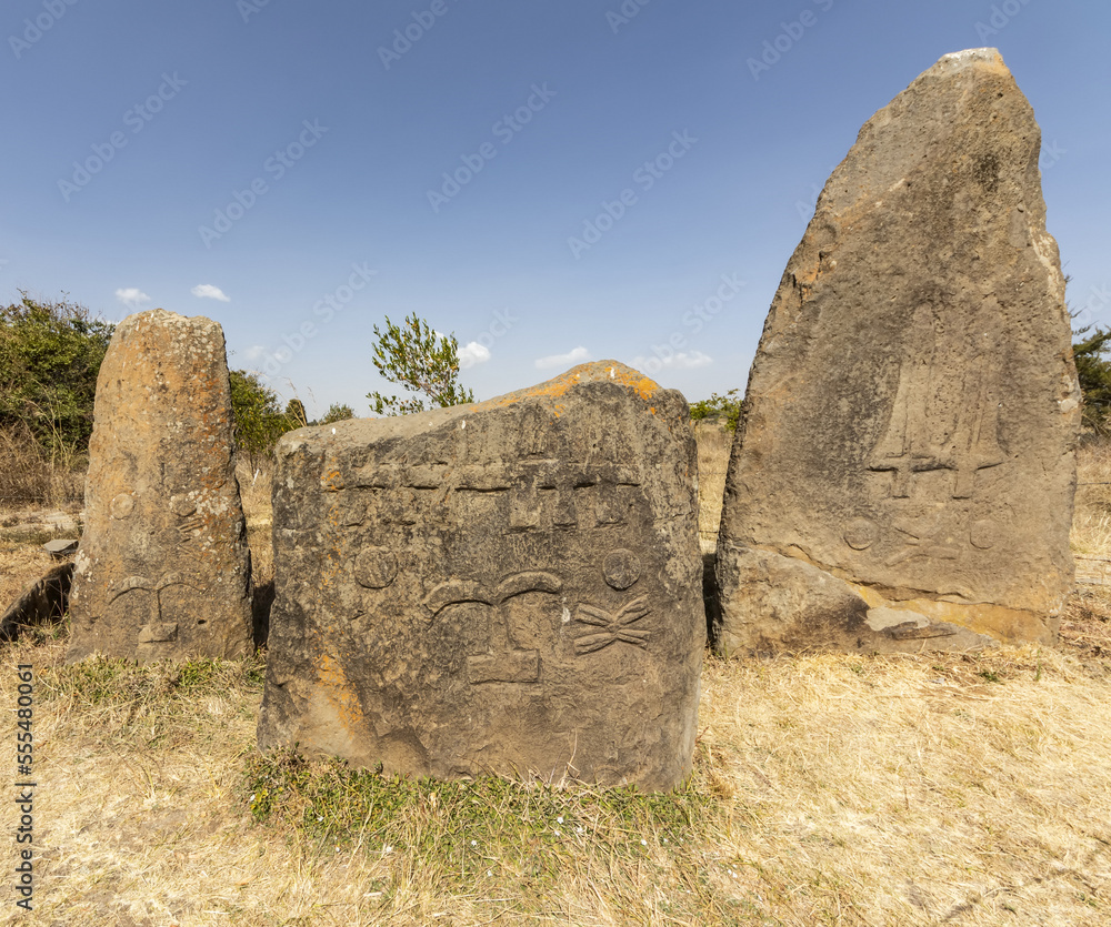 Engraved symbols on Megalithic stelae; Tiya, Ethiopia Stock Photo | Adobe Stock