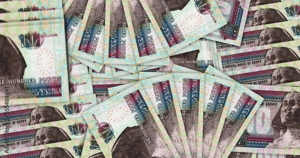 Egyptian Pound banknotes in a cash fan mosaic pattern loop. Egypt 100 ...
