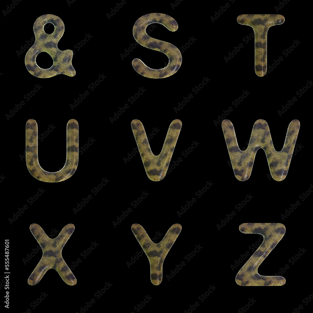 3D Render Set of Reptile Creeper Font including Letters, Numbers and ...