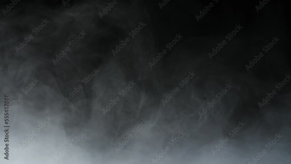 Smoke. Cloud of cold fog in blue light spot on black background ...