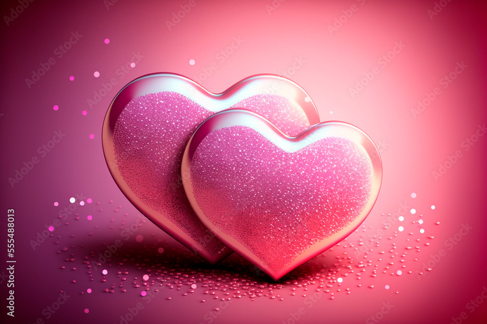 Two pink glitter hearts on a shiny pink background Stock Illustration ...