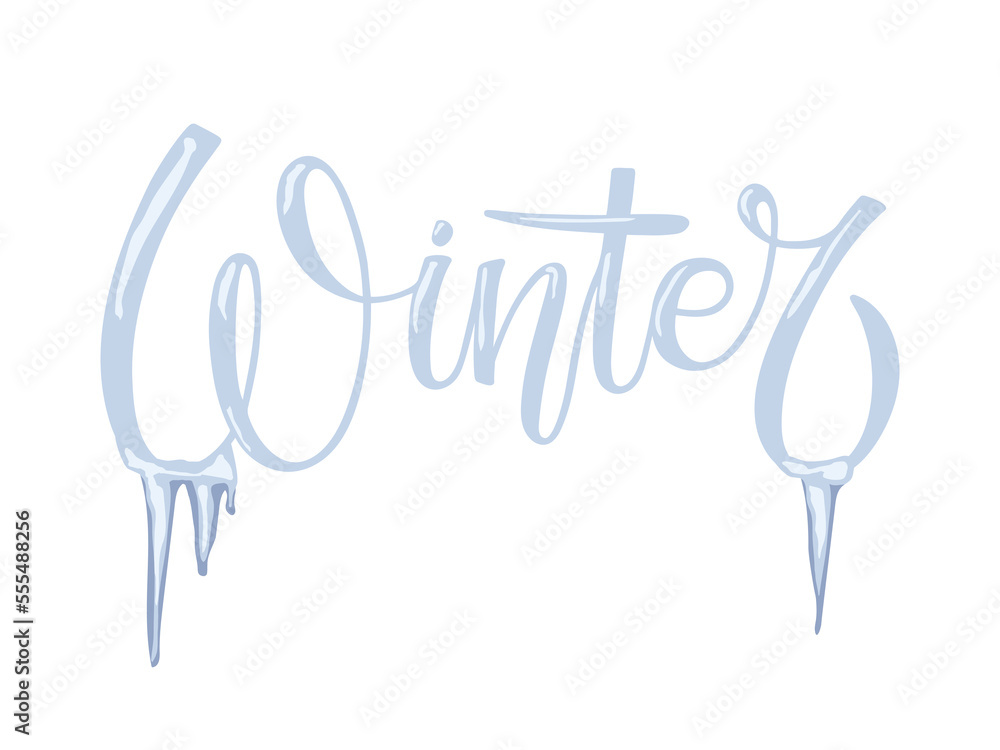 Winter lettering with Icicles doodle sketch Hand drawn design for ...