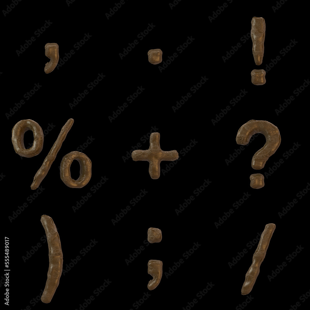 3D Rendering Set of Poop Font Alphabet, Numbers and Punctutation Marks ...