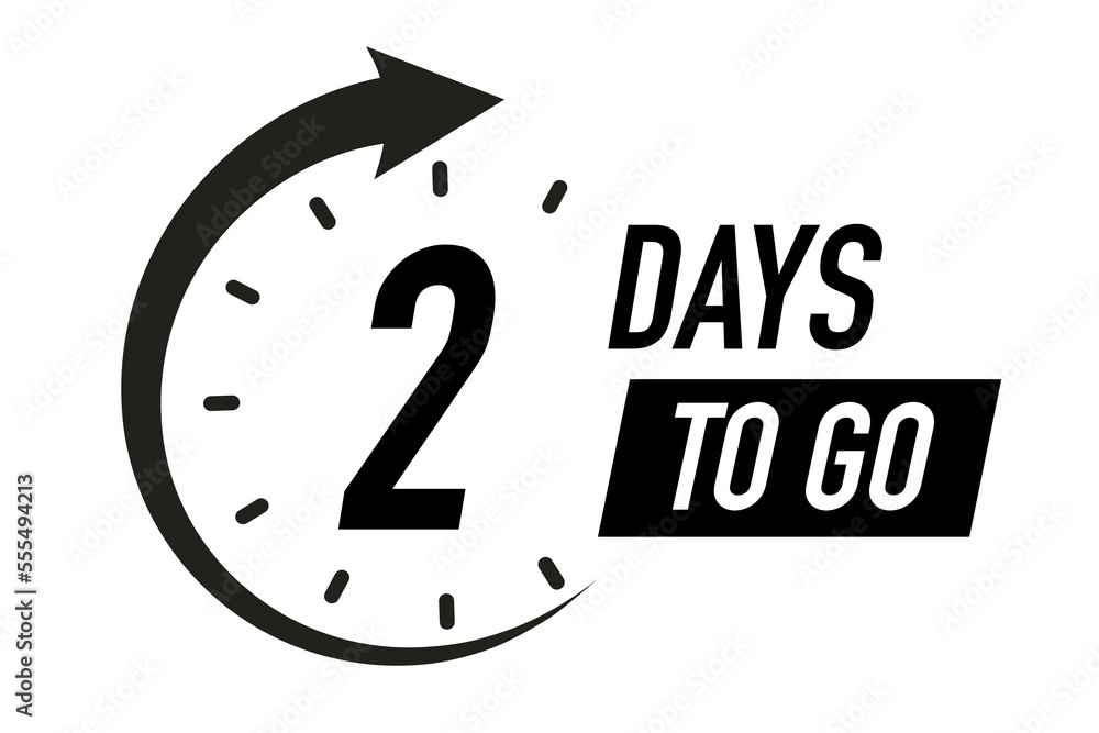 2 days to go timer vector symbol black color style isolated on white ...