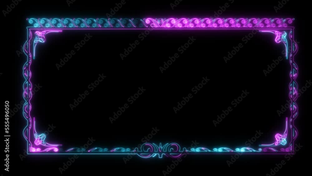 patterned frame animation. glowing blue and purple neon moving ...