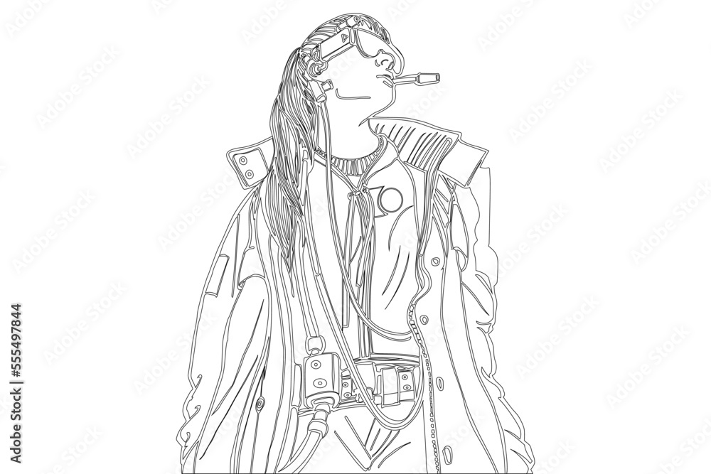 Cyberpunk character cyborg line art illustration Stock Vector | Adobe Stock