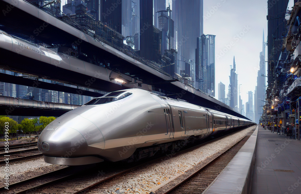 Train futuriste ultra rapide. Generative AI. Stock Illustration | Adobe ...