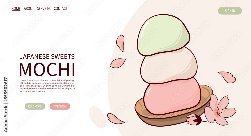 Web Page Draw fJapan tradition sweet mochi vector illustration ...