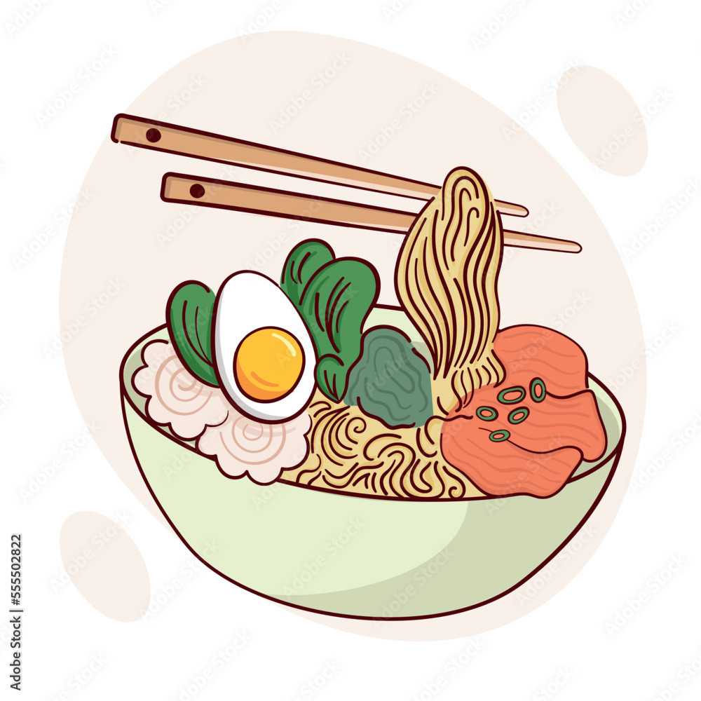 Vetor de Draw ramen soup in a bowl vector illustration. Japanese asian ...