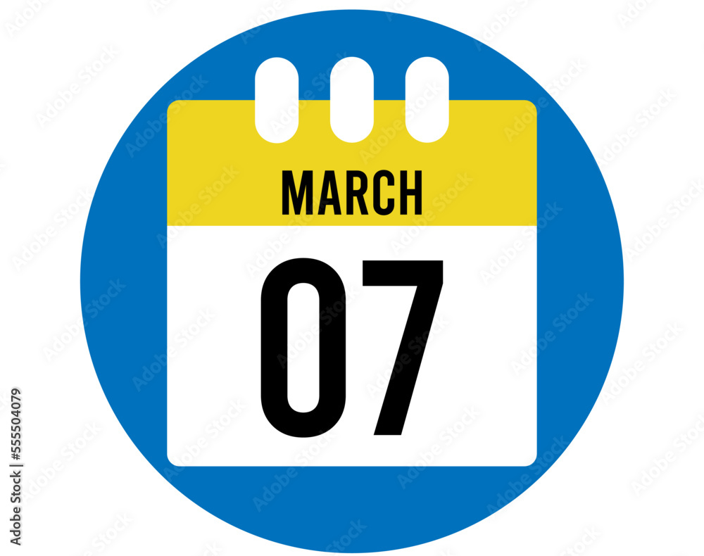 7 day March calendar vector. Calendar page icon for March days. Blue ...