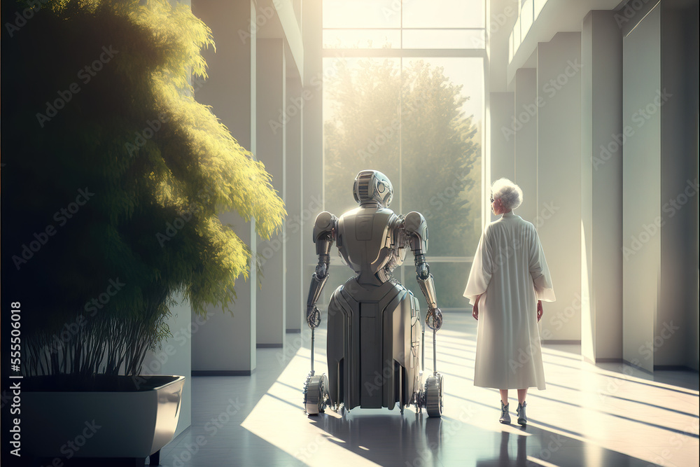 Future of geriatric care with robots in retirement home Stock ...