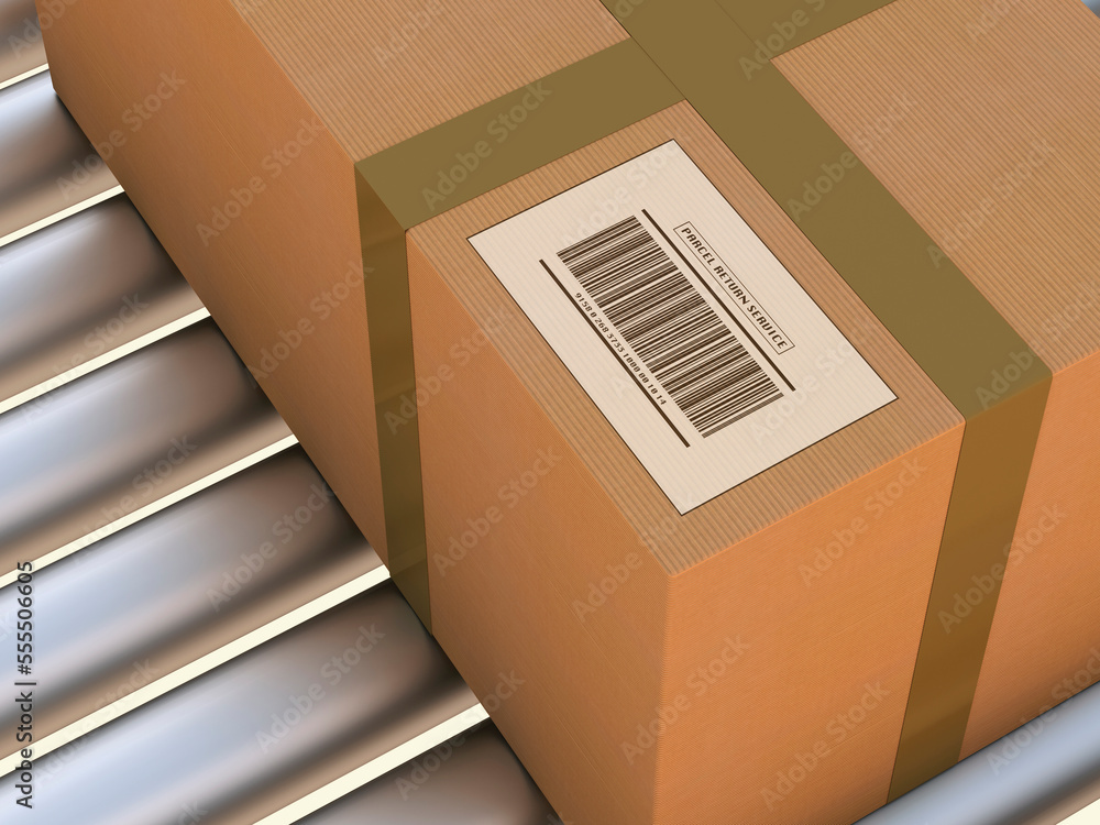 3D-Illustration of Parcel Return Service on Conveyor Belt Stock ...